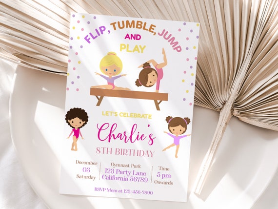 Gymnastics Birthday Invitation Gymnastic Party Invite Girl - Etsy