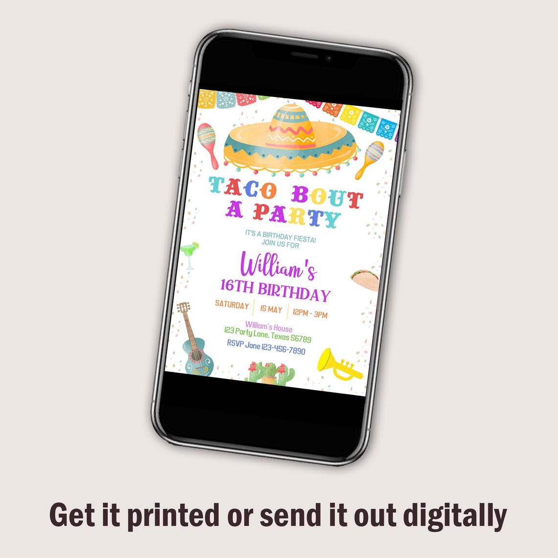Editable Taco 'bout a Party Invitation Fiesta Birthday Invite Mexican ...