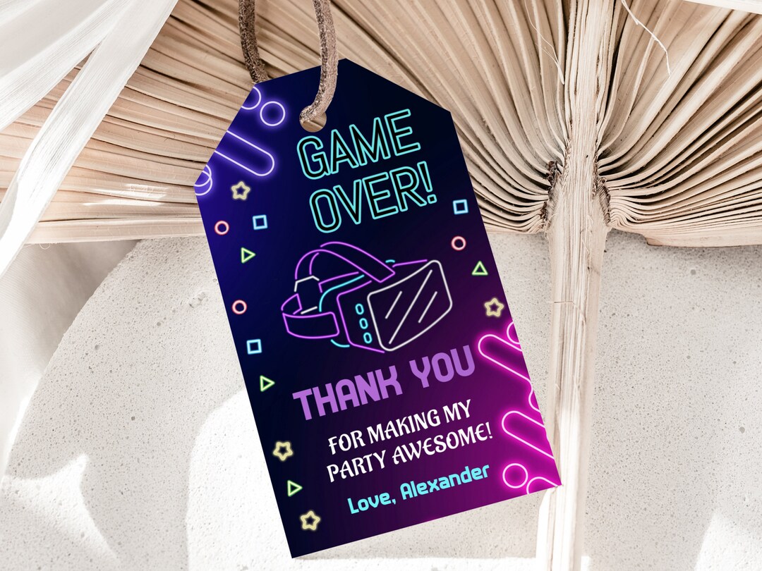 Virtual Reality Favor Tags VR Party Tags VR Birthday Tags Game Over ...