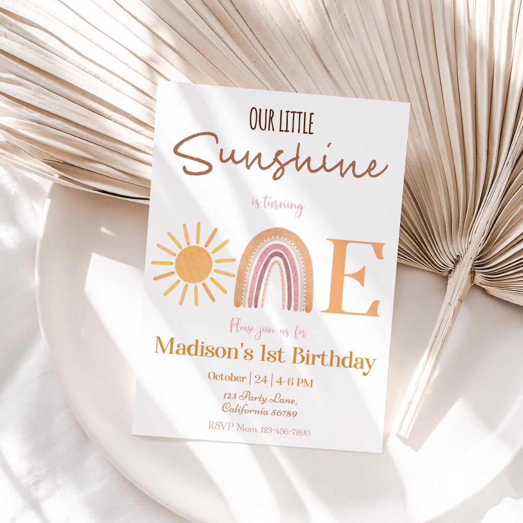 Our Little Sunshine is Turning One Birthday Invitation First Birthday ...