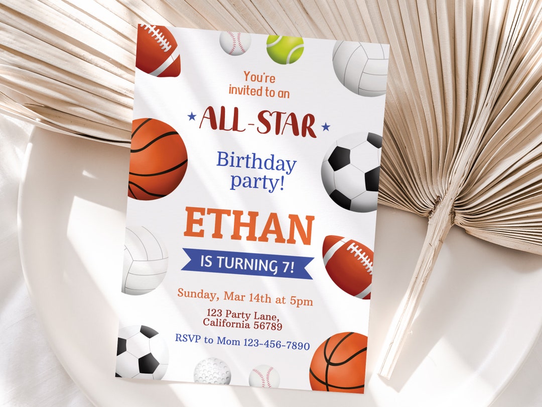 Sports Invitation Sports Birthday Boy Sports Birthday Party Invite All ...