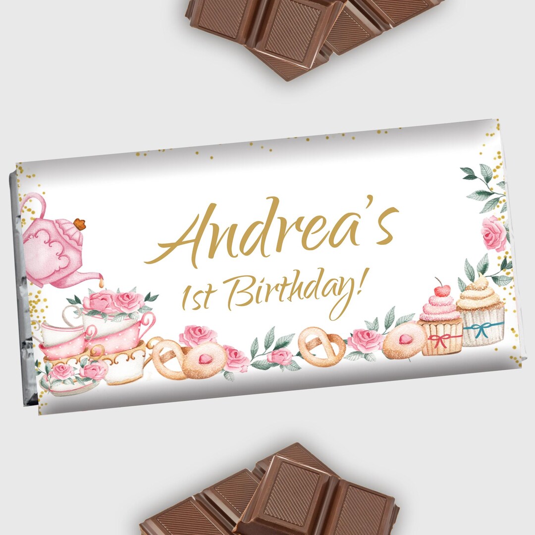 Tea Party Chocolate Label Par-tea Candy Bar Wrapper Tea Cup Birthday ...