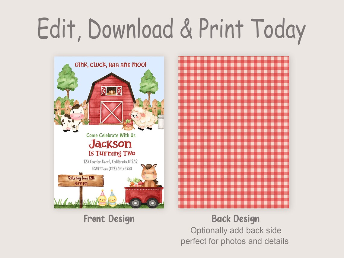 Editable Barn Animals Birthday Invitation Barnyard Animals - Etsy