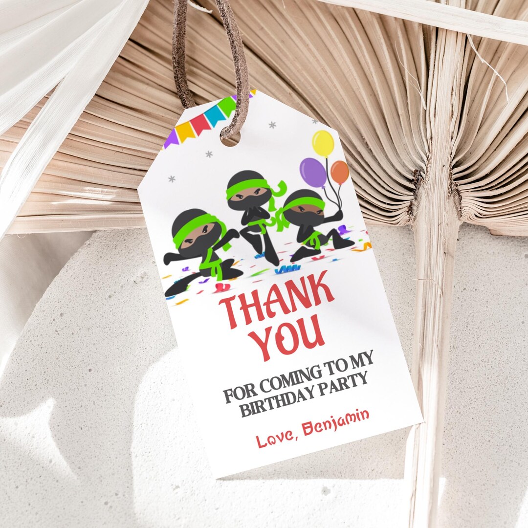 Ninja Thank You Tags Karate Party Favor Green Belt Martial Arts Favor ...