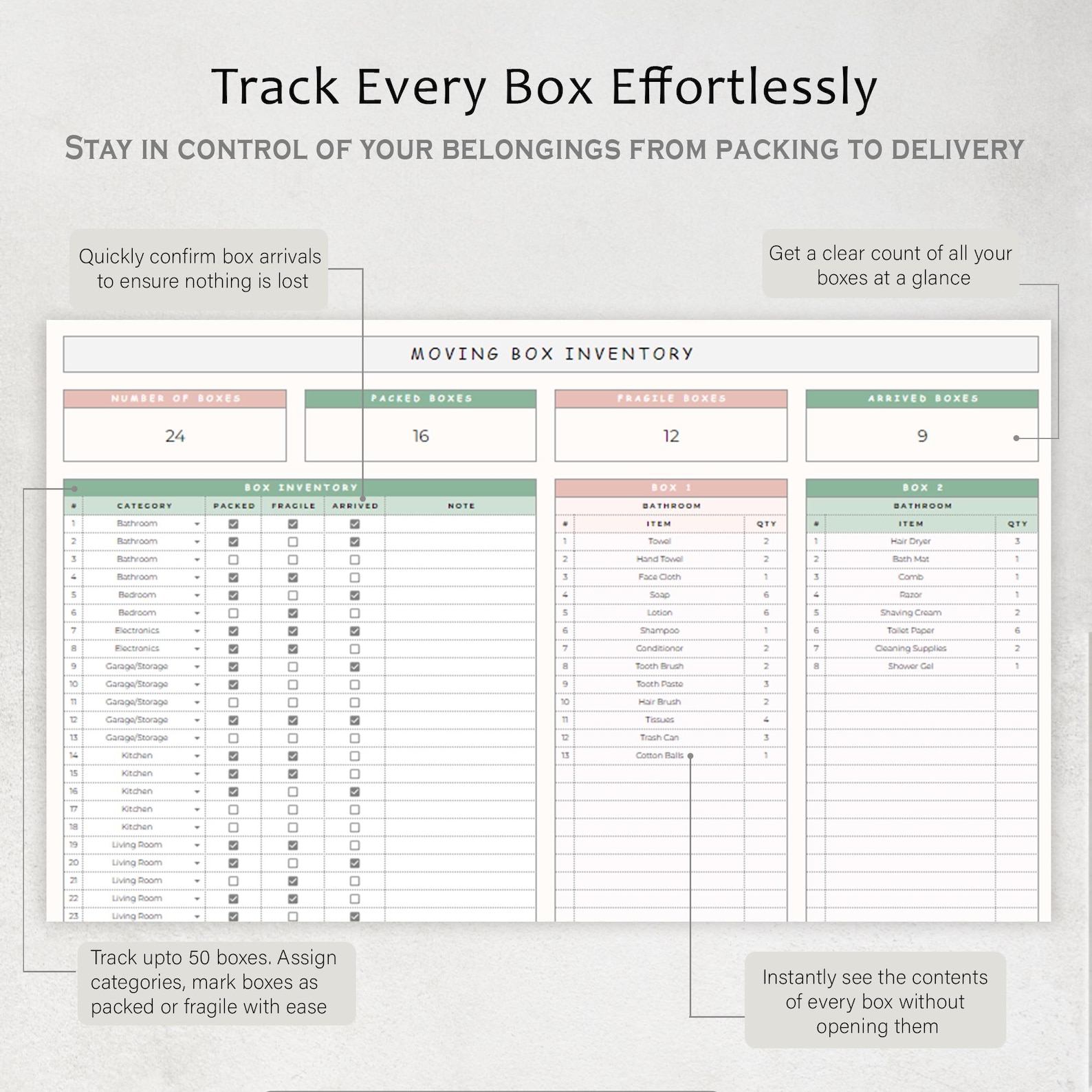 Moving Planner Moving Checklist Spreadsheet Packing Box Inventory ...
