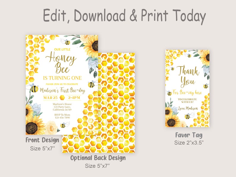 Bee Birthday Invitation Bee Day Invitation Bee and Sunflower - Etsy