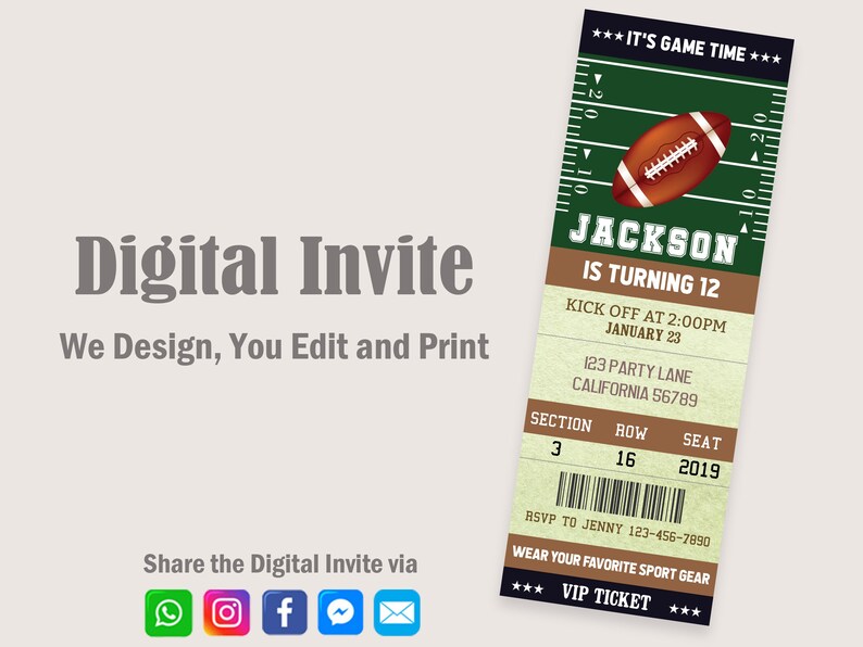 Football Ticket Invitation Template Football Birthday - Etsy