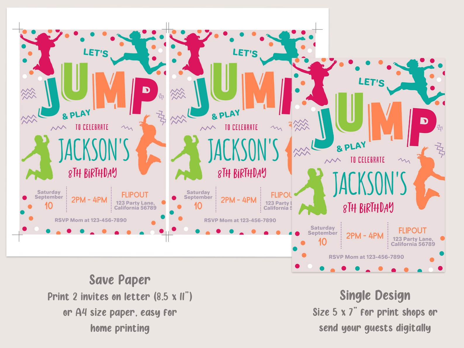 Trampoline Park Birthday Invitation Jump Party Invitation Jump - Etsy