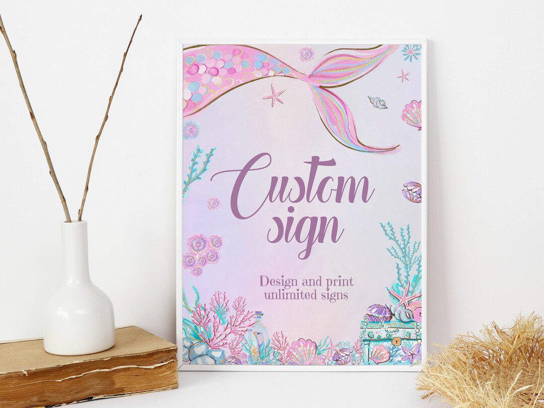 Editable Mermaid Custom Sign Template Under the Sea Custom Text Sign ...