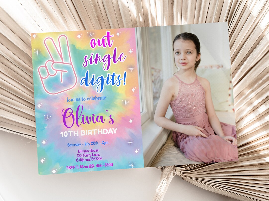 10th Birthday Invitation With Photo Girl 10 Year Old Birthday ...