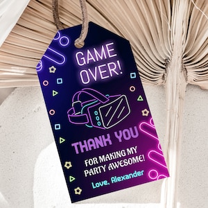 Virtual Reality Favor Tags VR Thank You Tags VR Birthday Tags Game Over ...