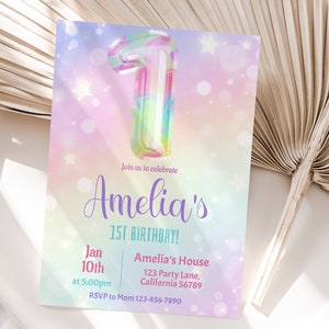 1st Birthday Invitation Girl 1st Birthday Party Invitation Rainbow ...