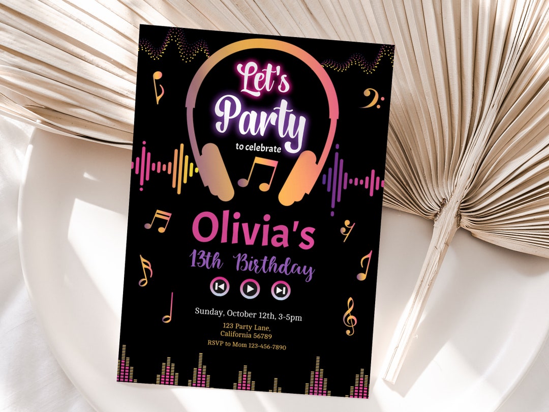 Music Invitation Music Theme Party Invite Musical Birthday Party Invite ...