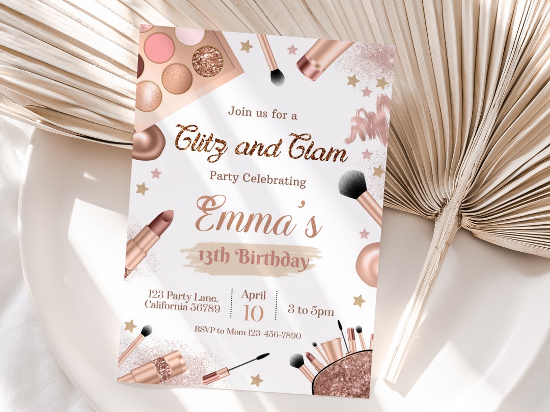 Glitz and Glam Birthday Party Invitation Spa Party Invitation Makeup ...