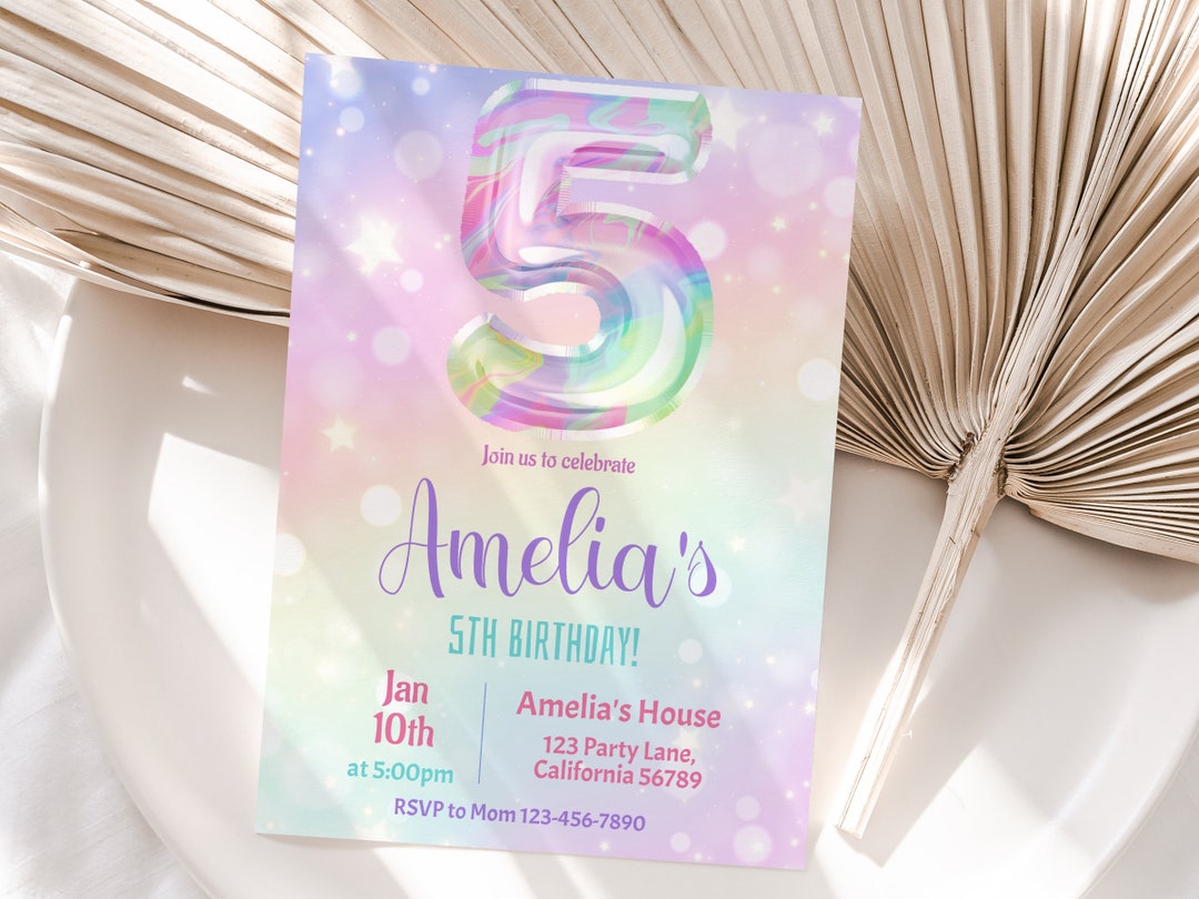 5th Birthday Invitation Girl 5th Birthday Party Invitation Rainbow ...