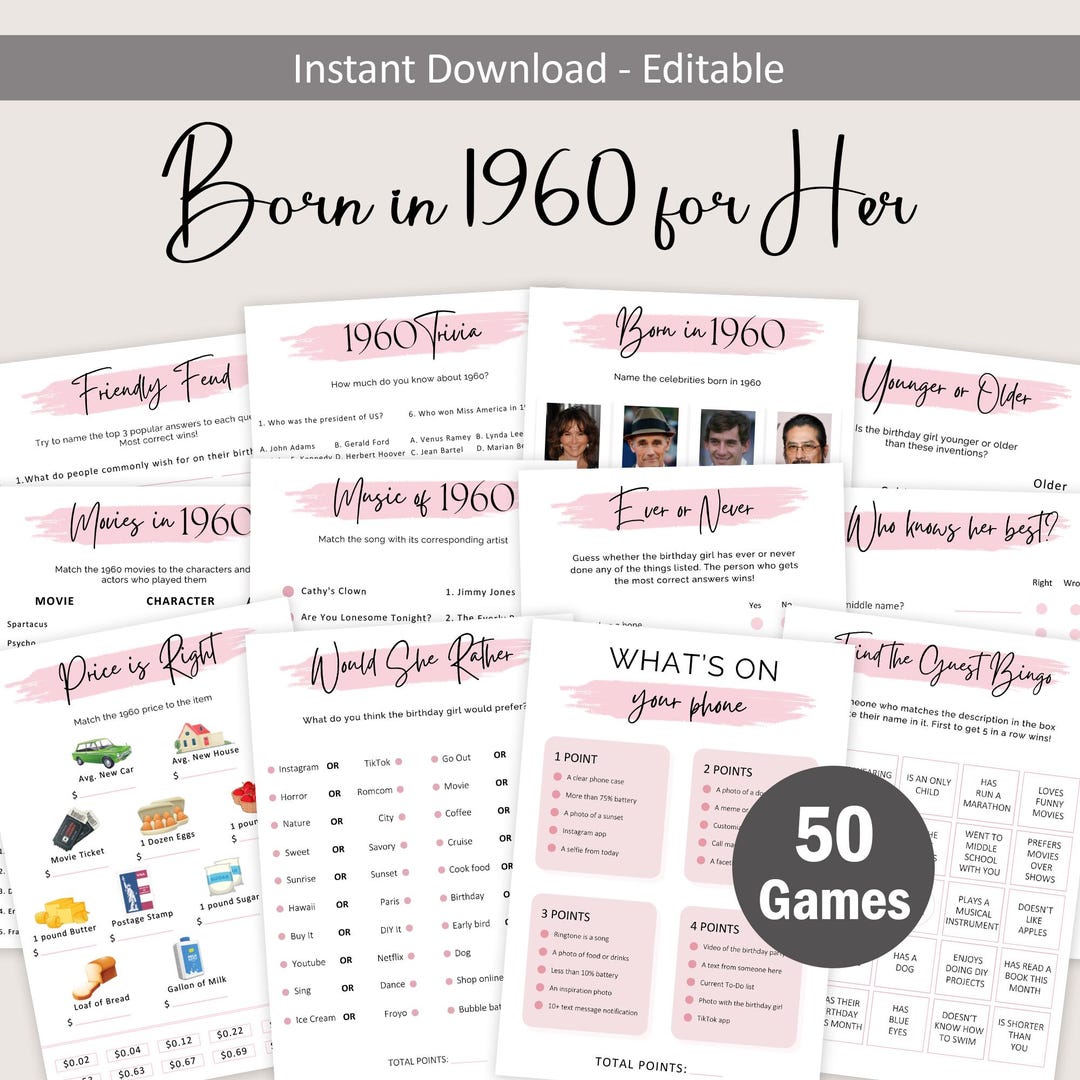 65th Birthday Games for Women 65th Birthday Party Games for Her Born in ...