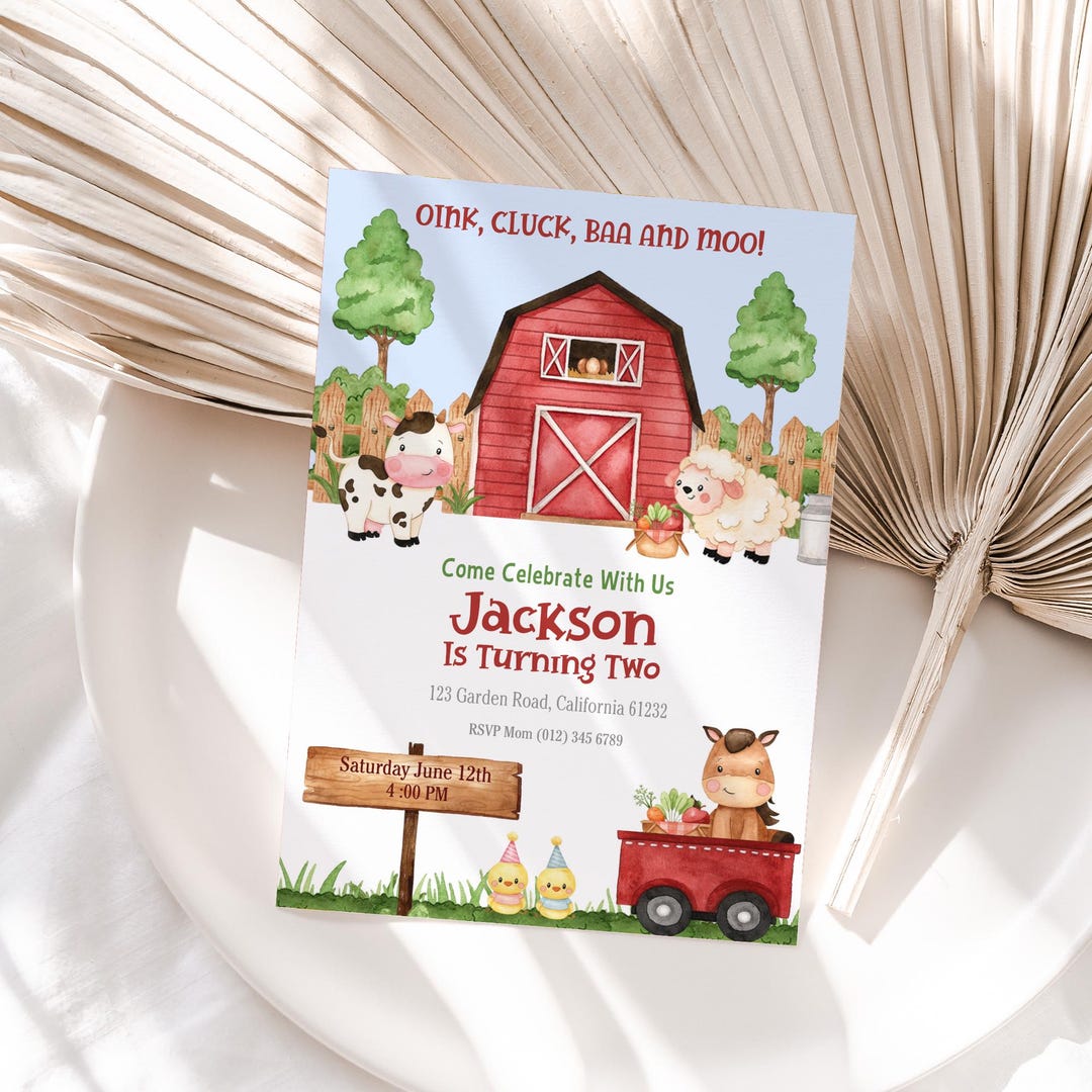 Editable Barn Animals Birthday Invitation Barnyard Animals Birthday ...