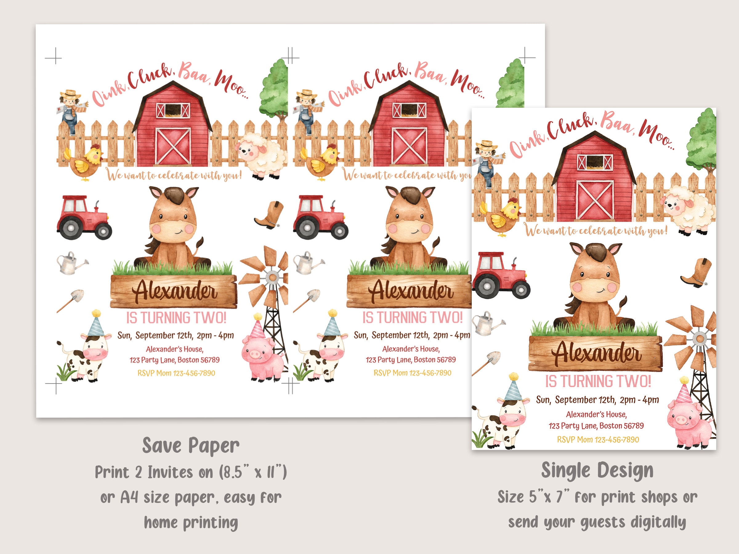 Editable Farm Birthday Invitation Farm Animals Barnyard - Etsy