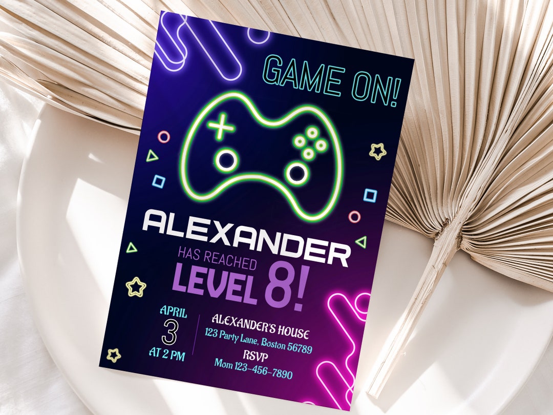 Editable Video Game Party Invitation Gamer Birthday Invite Neon Game on ...