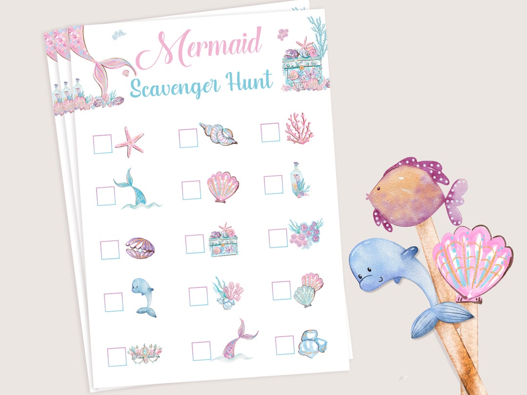Mermaid Scavenger Hunt Game Mermaid Birthday Party Games Under the Sea ...