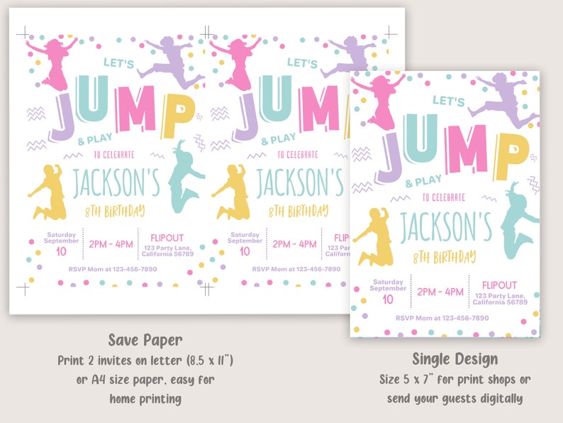 Trampoline Park Birthday Invitation Jump Party Invitation - Etsy