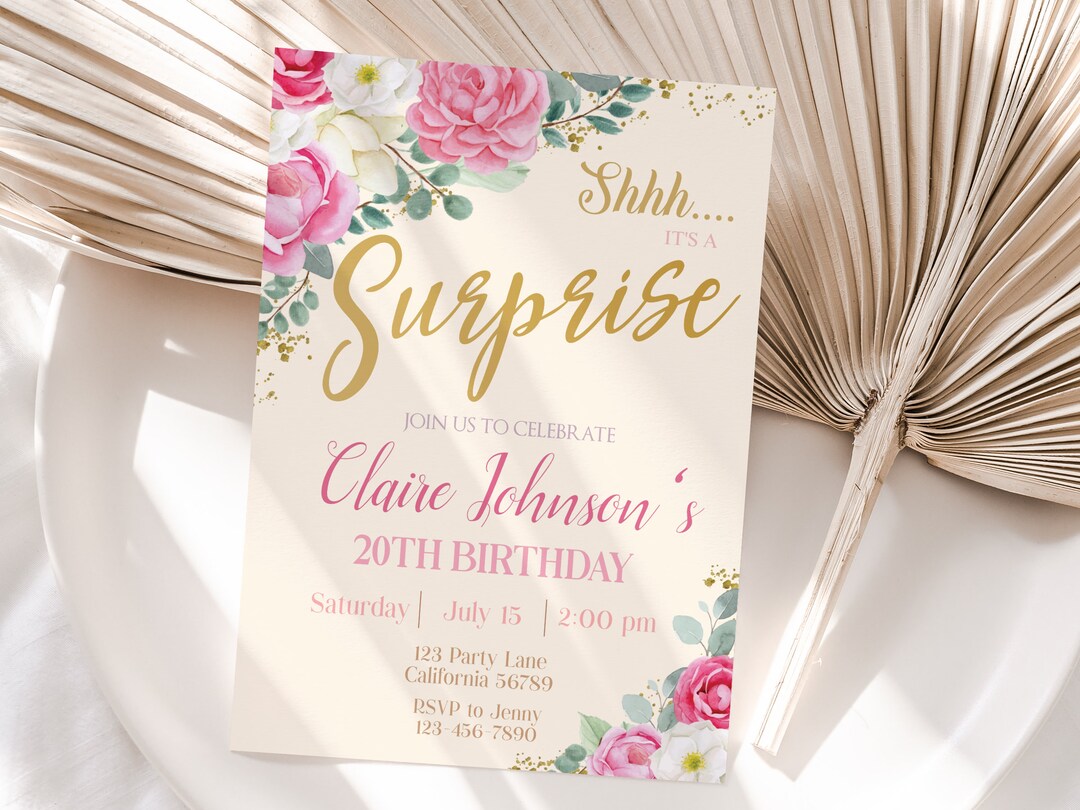 Surprise Invitation Surprise Birthday Invitation Floral Surprise Party ...