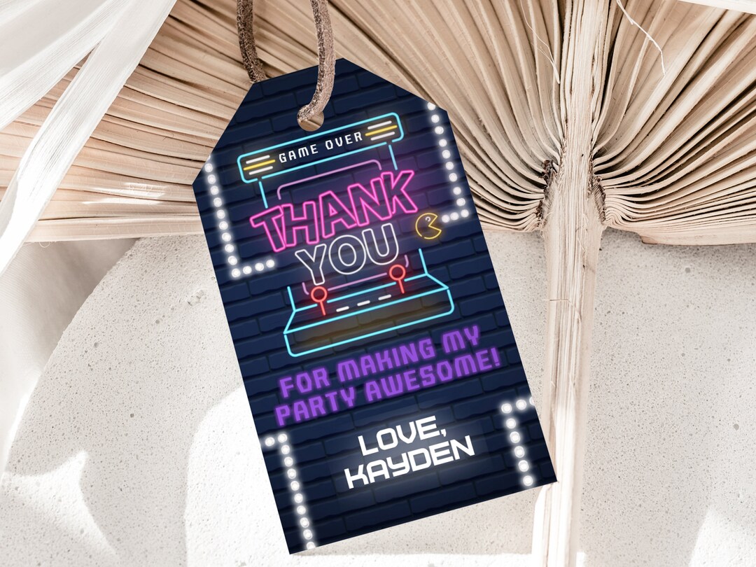 Arcade Thank You Tags Gamer Birthday Favor Tags Arcade Party Gift Label ...