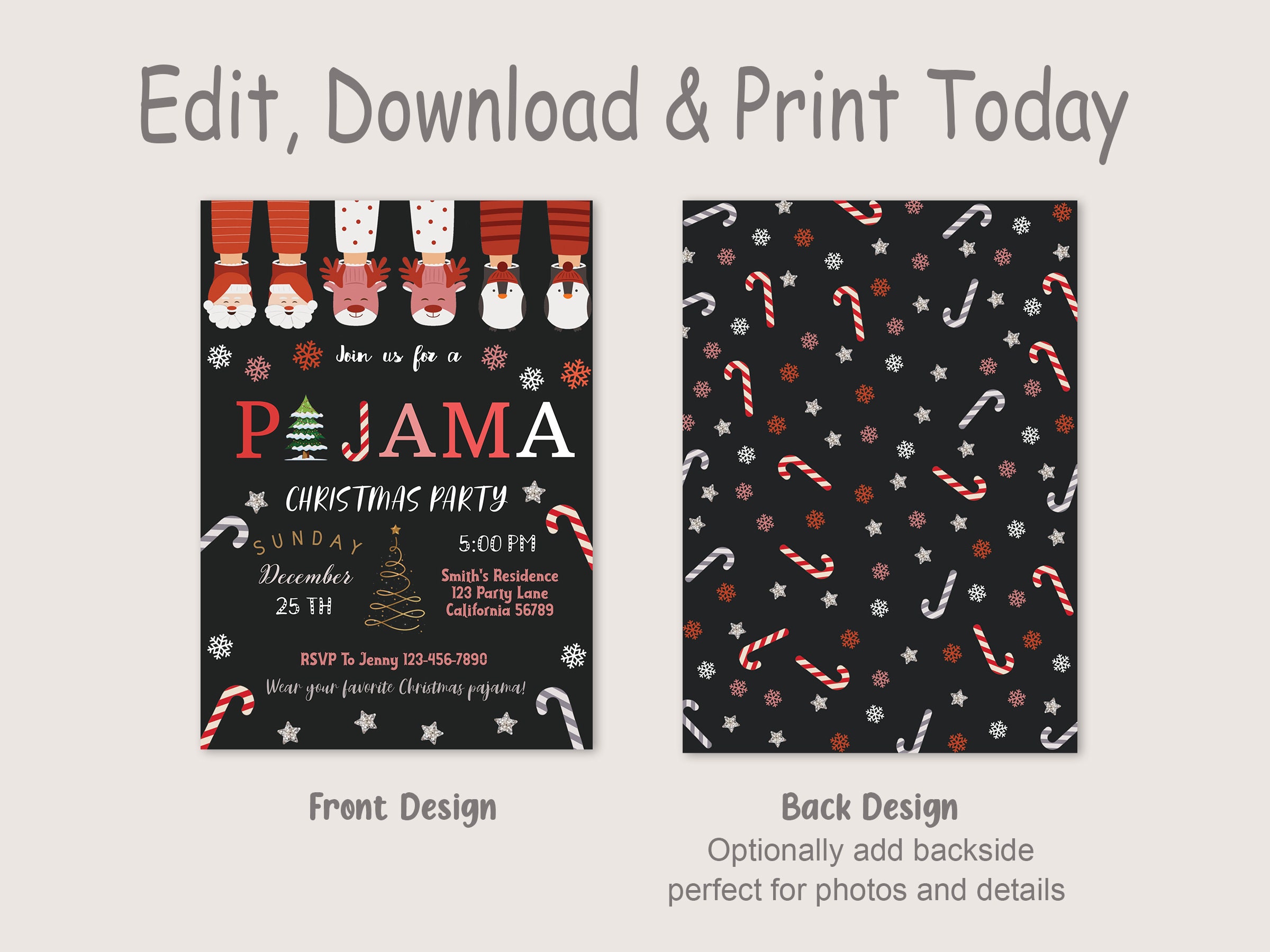 Christmas Pajama Party Invitation Christmas Pajamas Invite - Etsy