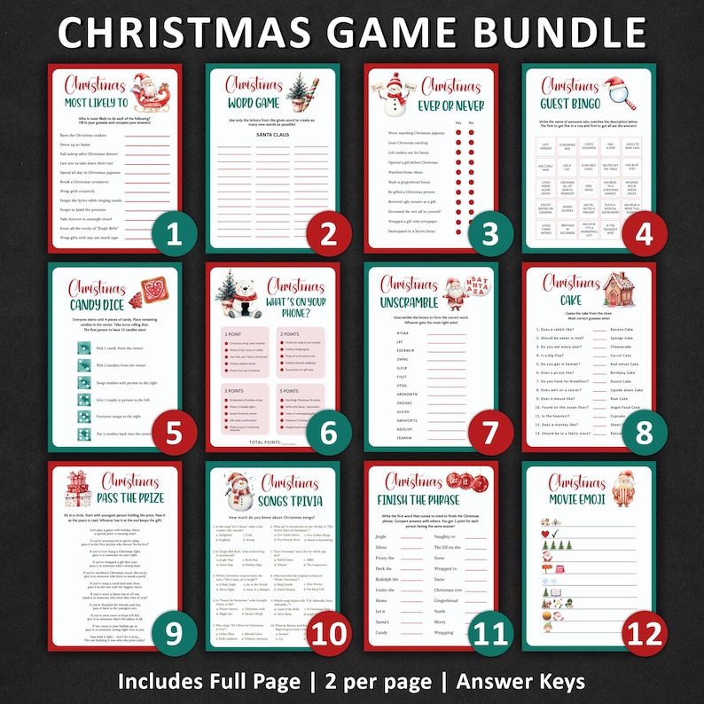 Christmas Game Bundle PRINTABLE Christmas Games for Adults Kids ...