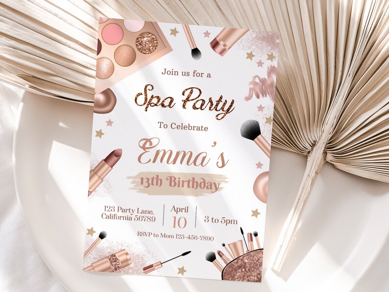 Spa Party Invitation Spa Birthday Party Invitation Rose Gold - Etsy