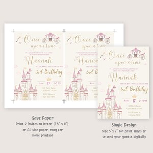 Princess Birthday Invitation Girl Princess Birthday Party Invite Pink ...