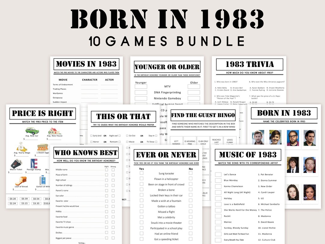 41st Birthday Games Bundle 1983 Birthday Game 41st Birthday Party ...