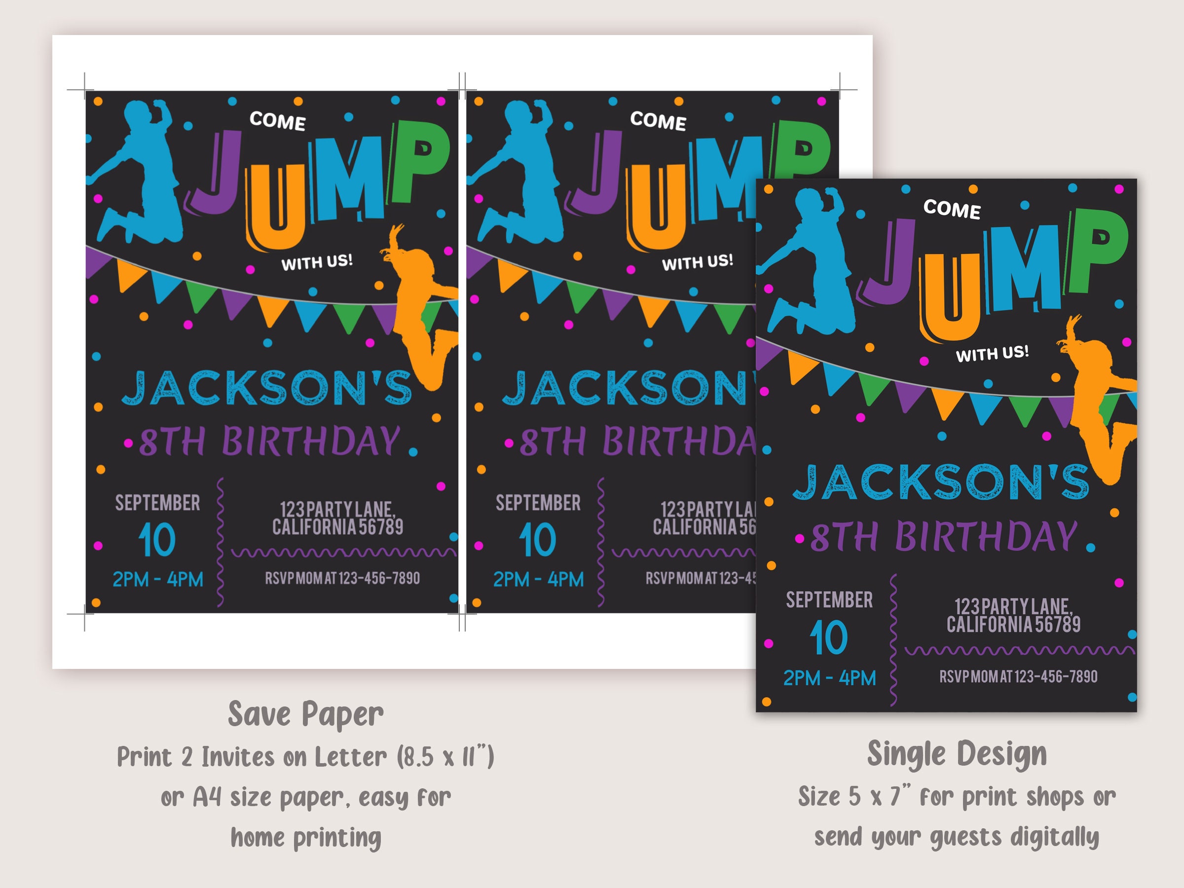 Jump Birthday Party Invitation Trampoline Park Birthday - Etsy