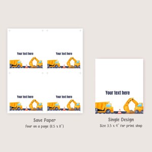 Construction Food Tent Card Dump Truck Birthday Food Label Digger Food ...