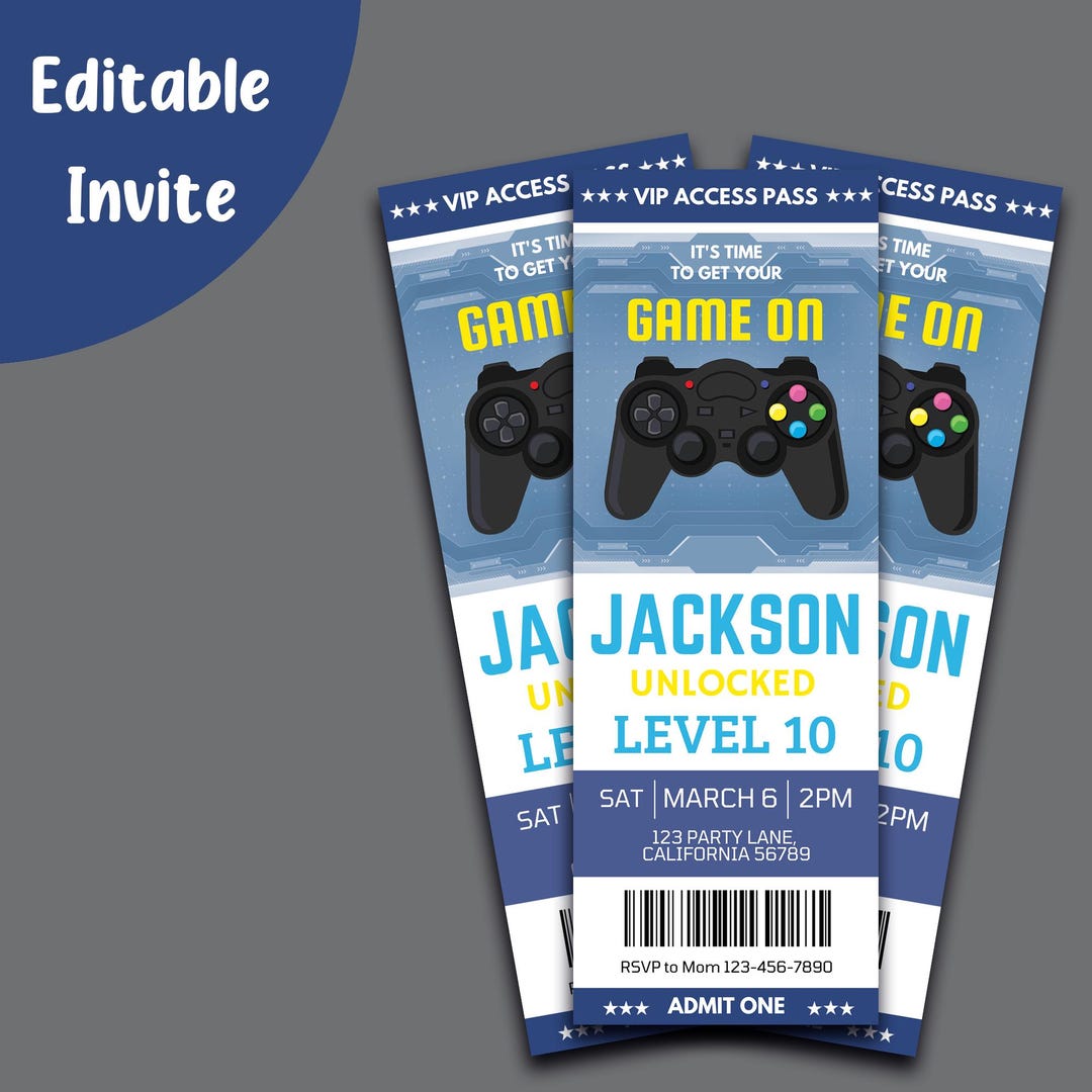 Video Game Birthday Ticket Invitation Gamer Invitation Gaming Birthday ...