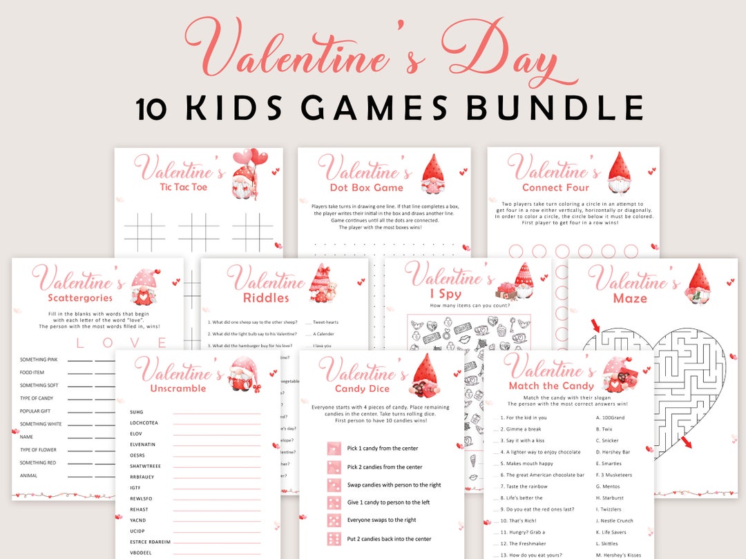 Valentine's Day Kids Games Bundle Printable Valentines Activity for ...