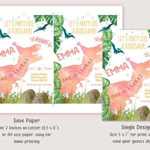 Girl Dinosaur 1st Birthday Invitation Oneasaurus Birthday - Etsy