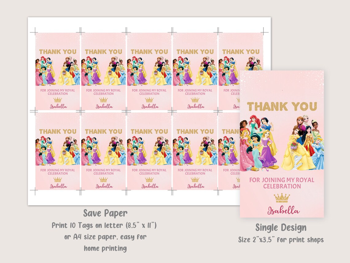 Princess Favor Tags Princess Birthday Thank You Tags Princess - Etsy