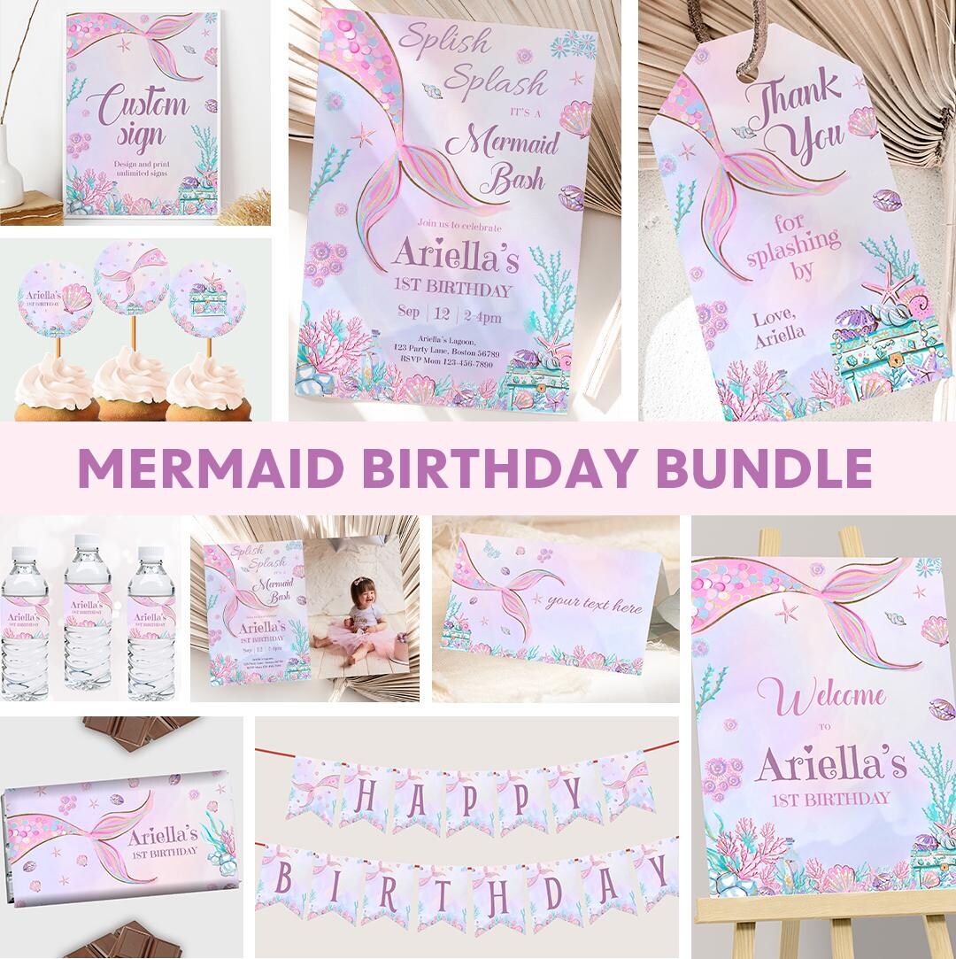 Mermaid Birthday Invitation Bundle Mermaid Invite Mermaid Birthday ...