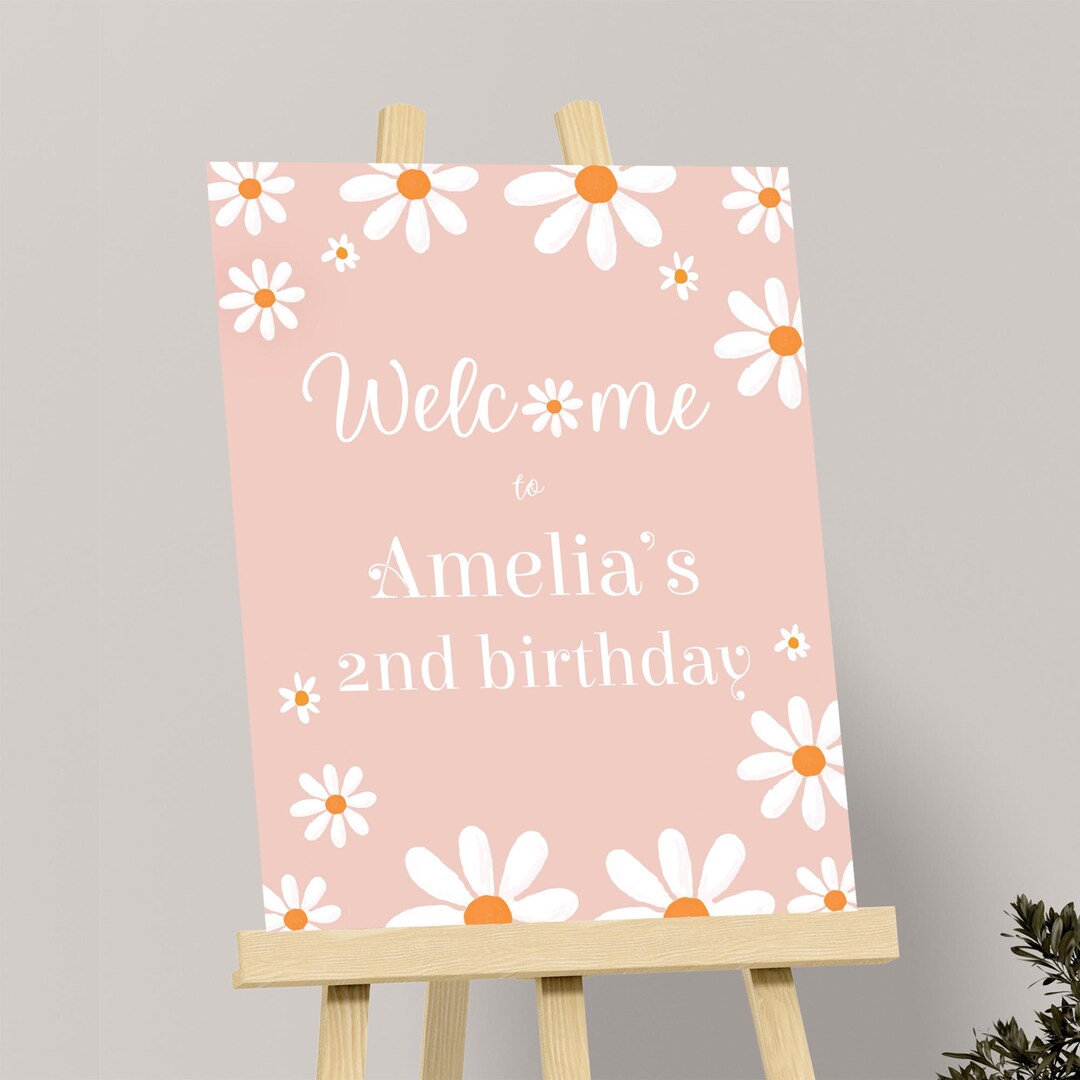 Daisy Welcome Sign Retro Daisy 2nd Birthday Sign Welcome Poster Second ...