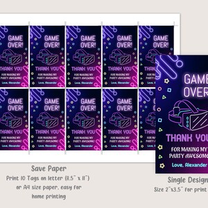 Virtual Reality Favor Tags VR Thank You Tags VR Birthday Tags Game Over ...