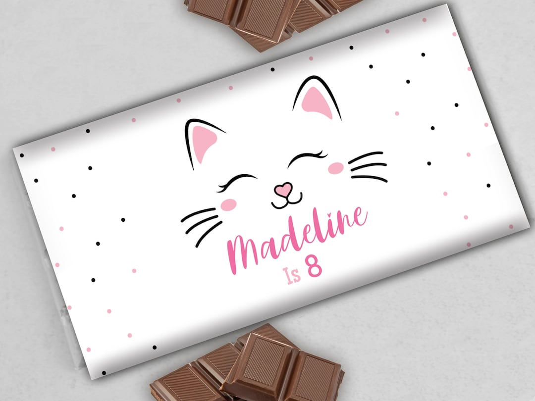 Cat Chocolate Label Cat Candy Bar Wrapper Kitten Birthday Favor Kitty ...