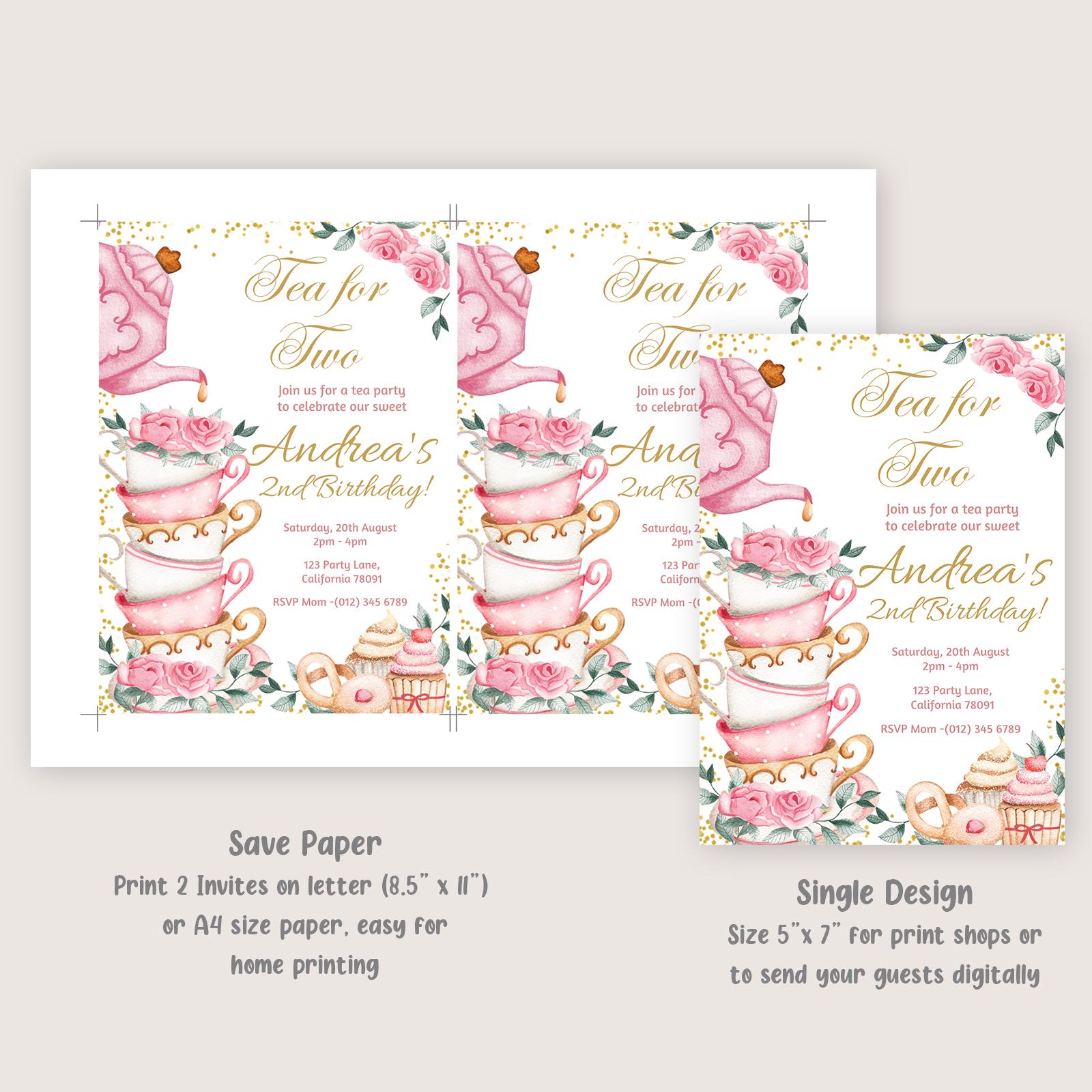 Tea for Two Birthday Invitation Tea for Two Invitation Tea Party 2nd ...