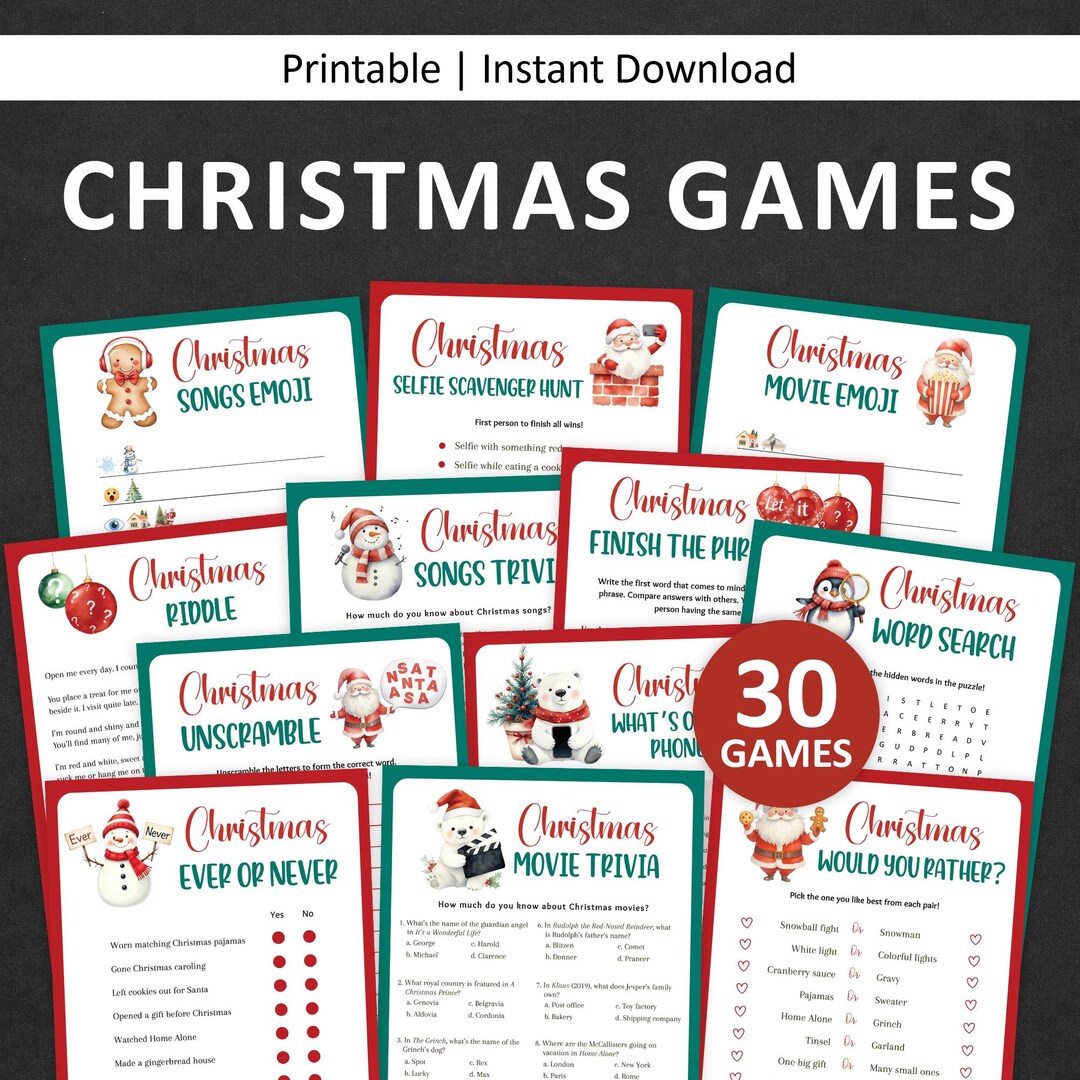 Christmas Game Printable Christmas Party Games Bundle Christmas Family ...