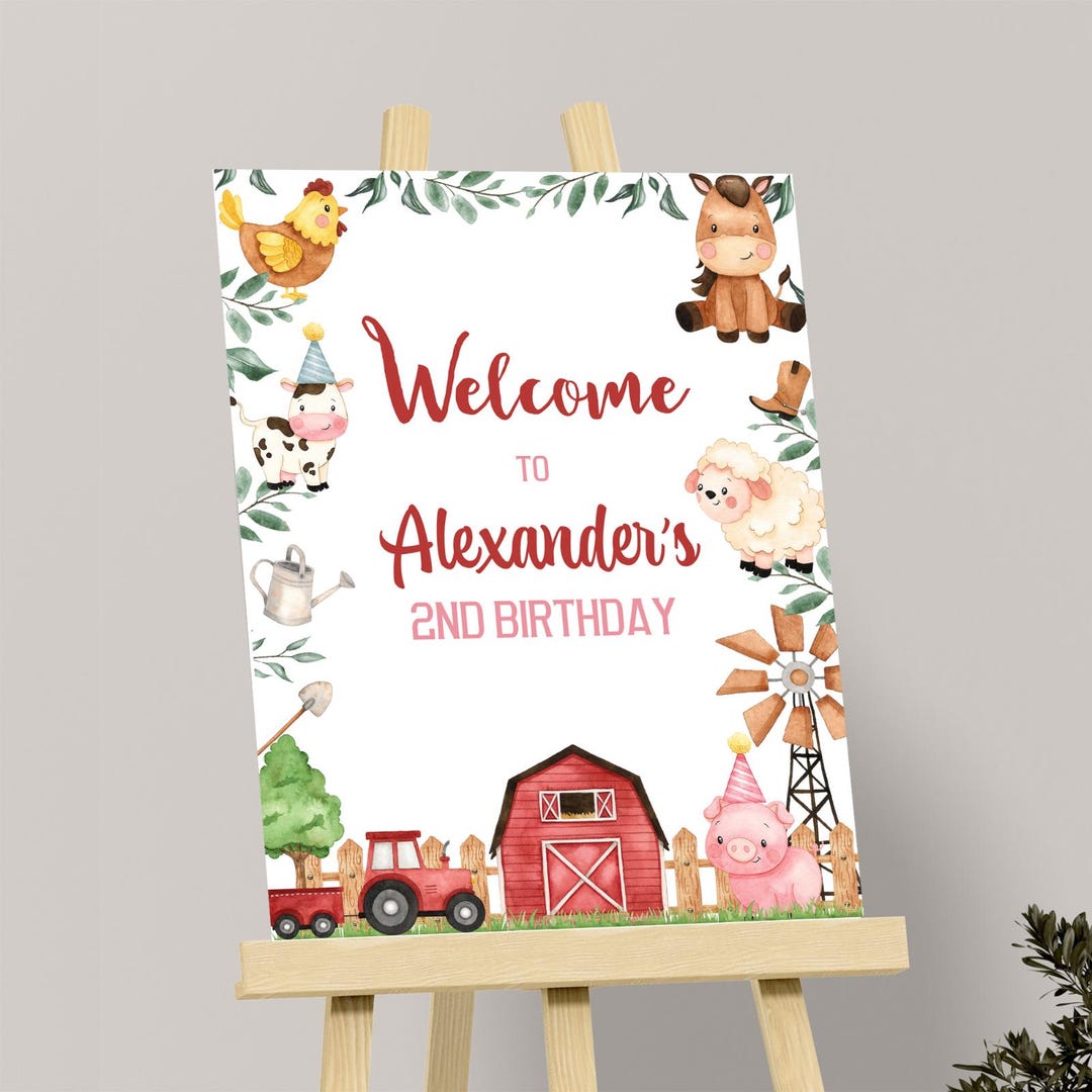 Farm Animals Welcome Sign Barnyard Birthday Sign Barn Welcome Poster ...