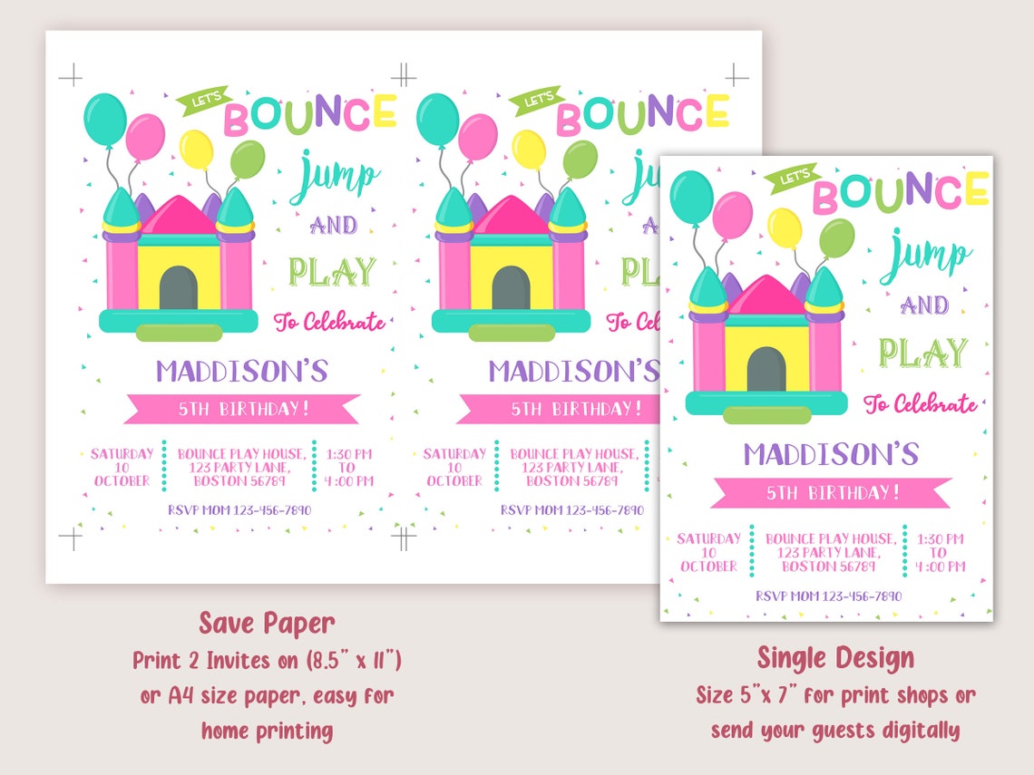 Editable Bounce House Birthday Invitation Template Trampoline - Etsy