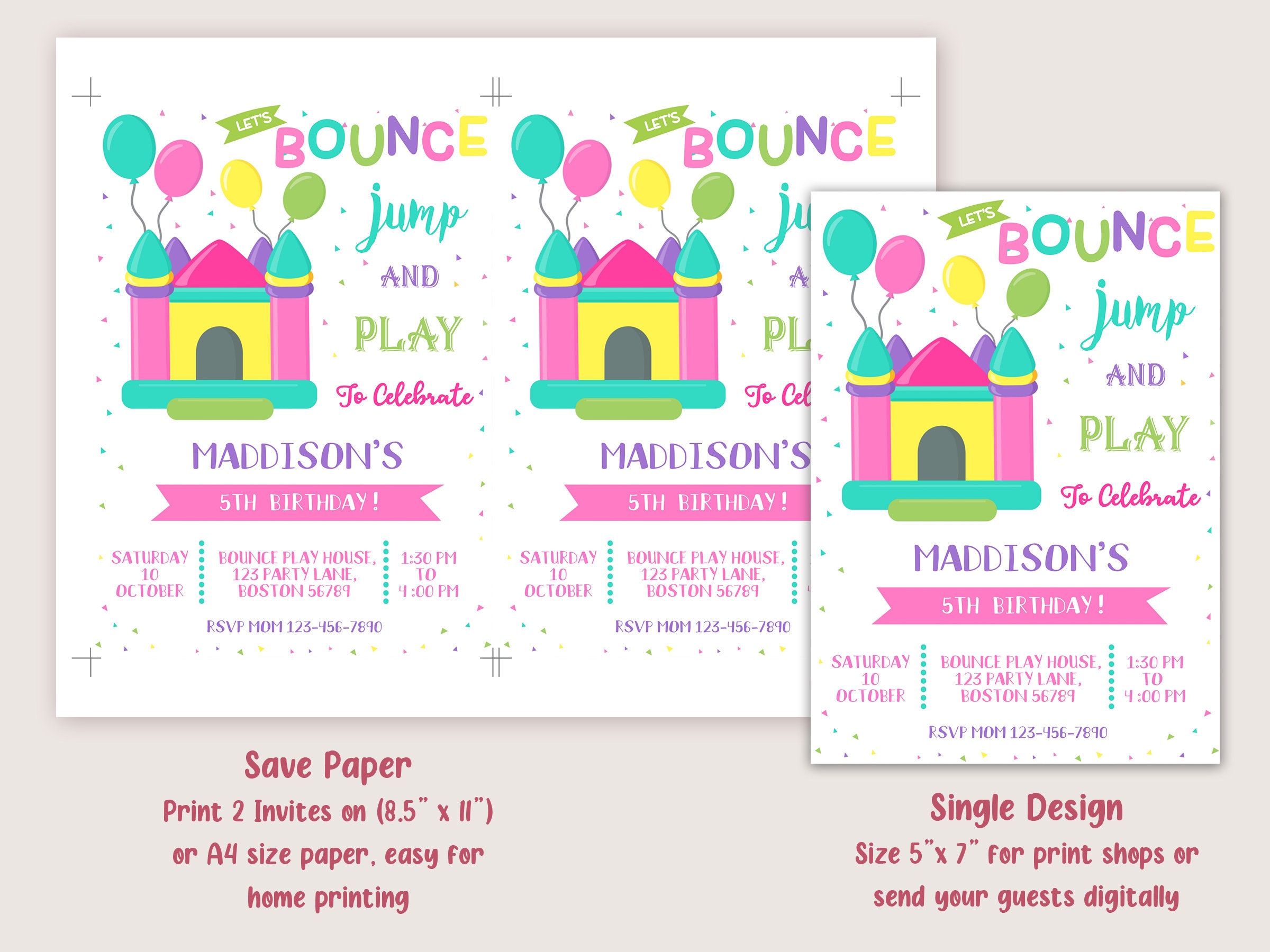 Editable Bounce House Birthday Invitation Template Trampoline - Etsy