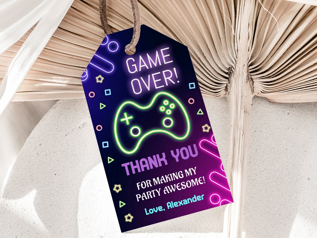 Video Game Favor Tag Game Over Tag Gamer Birthday Tag Neon Arcade Party ...