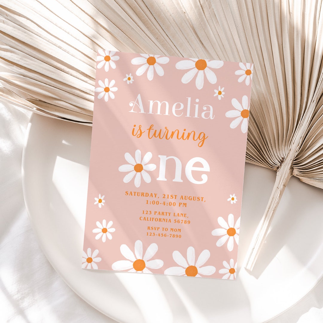 Daisy First Birthday Invitation Retro Daisy 1st Birthday Invite Groovy ...