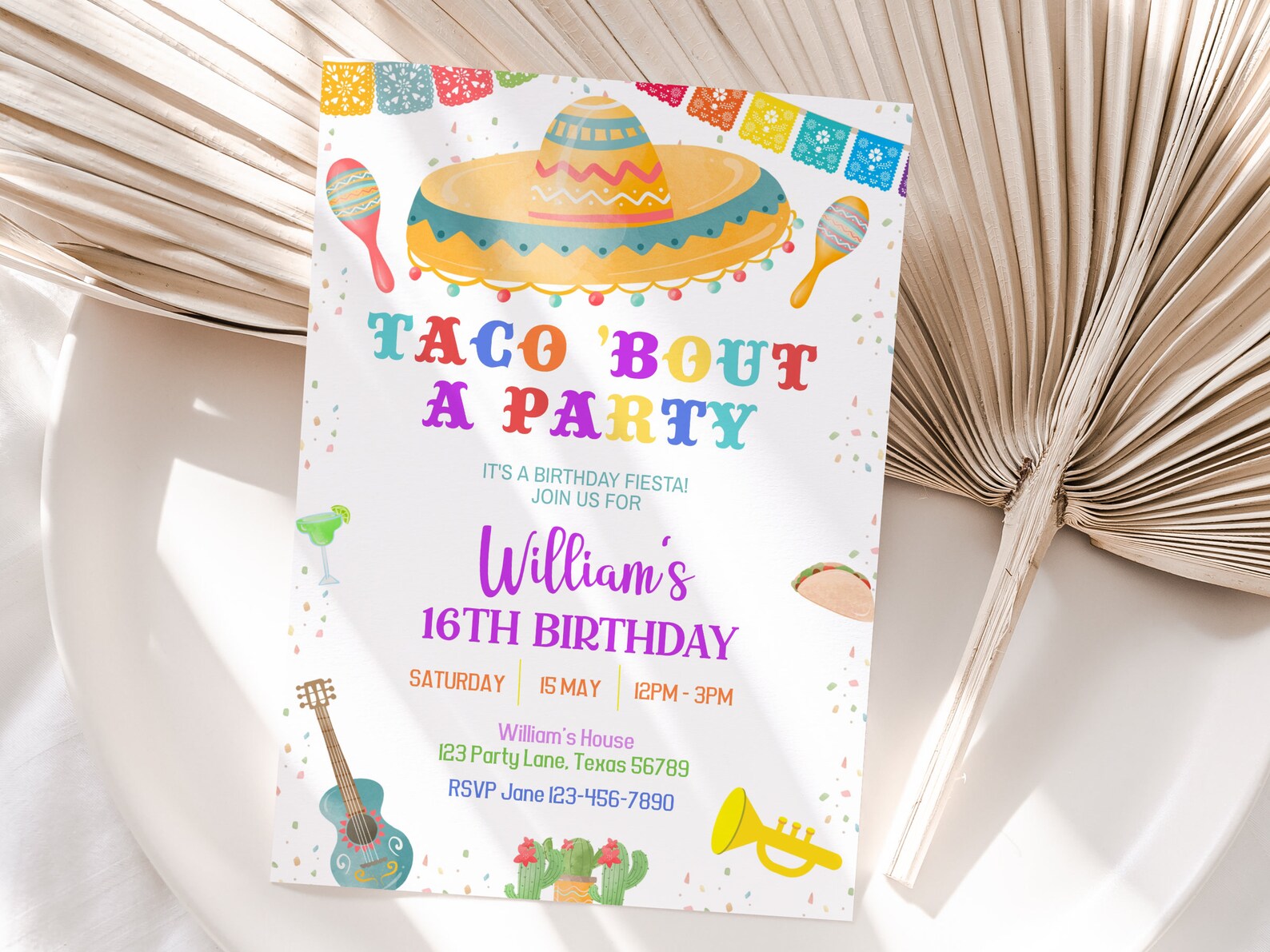 Editable Taco 'bout a Party Invitation Fiesta Birthday - Etsy